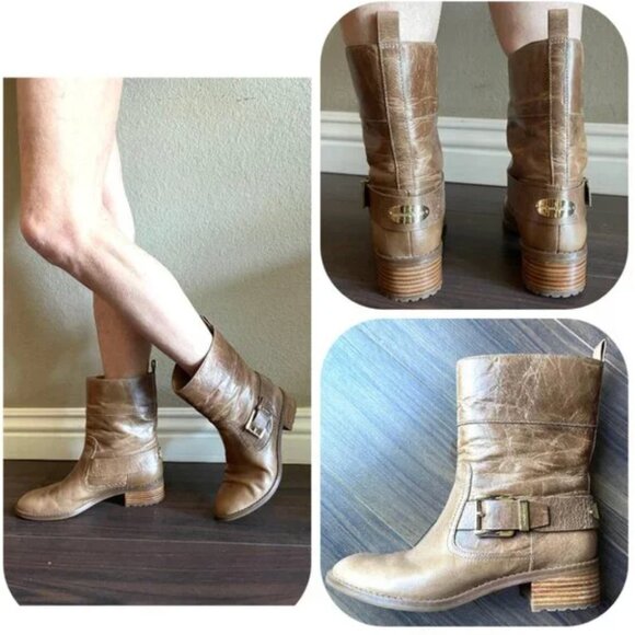 Michael Kors | Shoes | Michael Kors Buckle Brown Wrinkled Leather Short ...